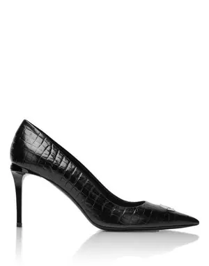 Philipp Plein Mid Heels Pumps With Croc Effect - Black