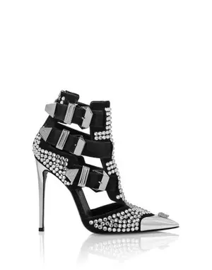 Philipp Plein Embellished Suede Stiletto Sandals - Crystal