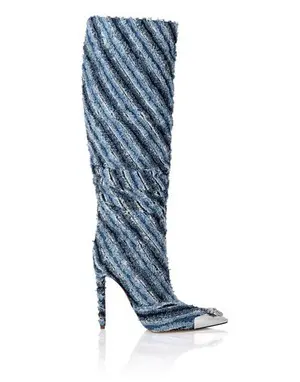 Philipp Plein Mix Denim High Heel Boots