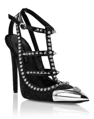 Philipp Plein Leather Embellished Studded High Heel Sandals - Black