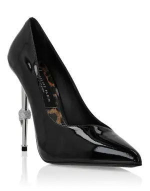 Philipp Plein Patent Leather Stiletto Pumps With Embellished Heel - Black
