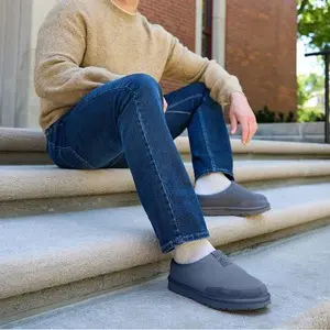DEARFOAMS Fireside Grafton Sport Knit Water Repellent Twill Clog With Genuine Shearling - Grey