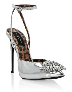 Philipp Plein Mirror Leather Decollete Hi- Heels Brooches - Silver