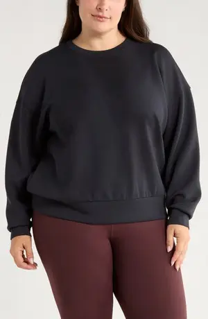 Zella Soft Luxe Boxy Knit Crew Sweatshirt Black