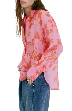 Mango Relaxed Fit Crinkle Button-up Shirt