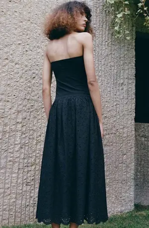 Mango Embroidered Eyelet Strapless Maxi Dress