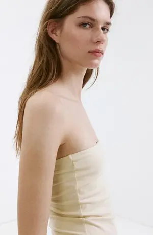 Mango Embroidered Eyelet Strapless Maxi Dress - Sand