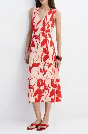 Mango Floral Print Cutout Sleeveless Maxi Dress - Red