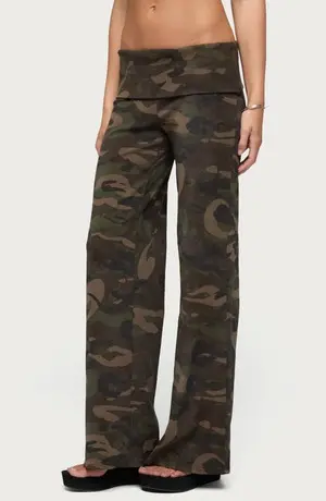 EDIKTED Lumielle Wide Leg Foldover Pants