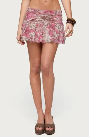 EDIKTED Tessa Floral Ruffle Miniskirt - Mix