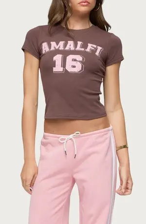 EDIKTED Amalfi Contrast Stretch Cotton Blend Crop Graphic T-shirt