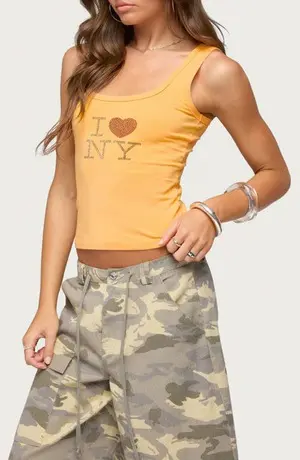 EDIKTED I Heart Ny Rhinestone Tank Top