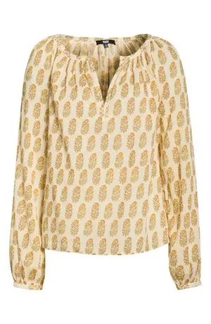 Paige Olvera Print Cotton Split Neck Top