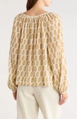 Paige Olvera Printed Cotton Split Neck Top