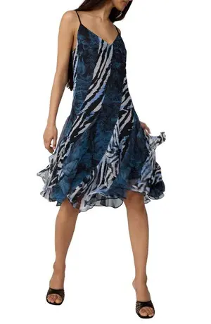Diane Von Furstenberg Rafferty Mixed Print Silk Chiffon Dress