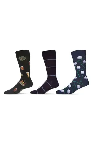 MEMOI Sports Assorted 3-pack Crew Socks - Black