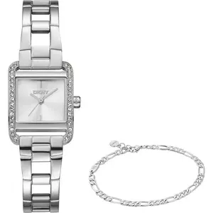 Dkny Rectangular Bracelet Watch And Chain Bracelet Set - Silver