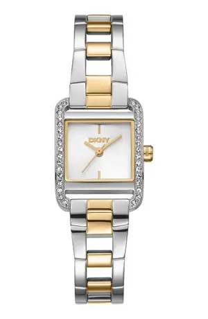 Dkny Rectangular Bracelet Watch And Chain Bracelet Set - Silver