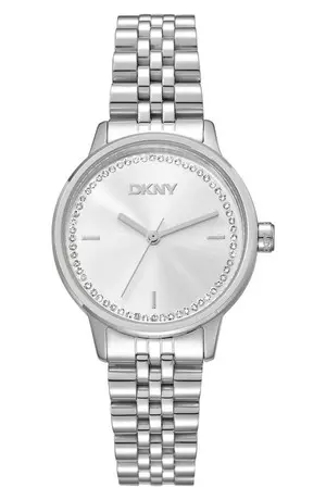 Dkny Stainless Steel Bracelet Watch With Crystal Bezel - Silver