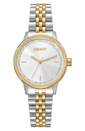 Dkny Stainless Steel Bracelet Watch With Crystal Bezel - Silver