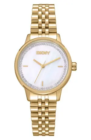 Dkny Stainless Steel Bracelet Watch With Crystal Bezel - White Mop