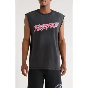 PURPLE BRAND Distressed Sleeveless Graphic T-shirt - Black
