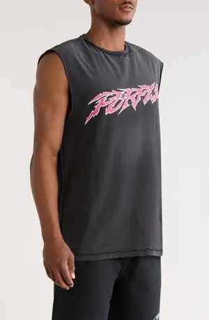 PURPLE BRAND Distressed Sleeveless Graphic T-shirt