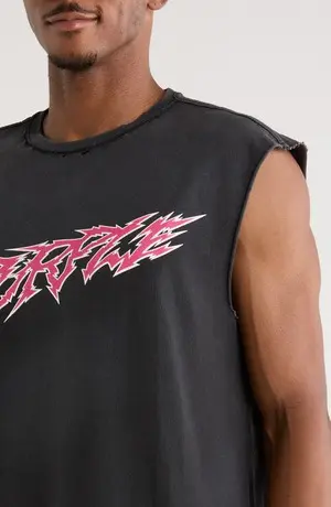 PURPLE BRAND Distressed Sleeveless Graphic T-shirt