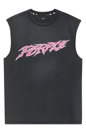 PURPLE BRAND Distressed Sleeveless Graphic T-shirt