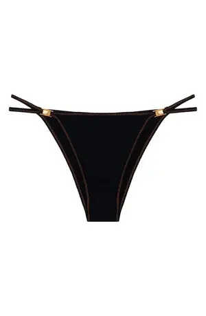 VIX PAULA HERMANNY Textured Bikini Bottoms With Hardware Detail - Black