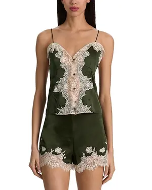 Alice + Olivia Julietta Button Front Cutaway Lace Slip Top