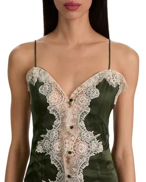 Alice + Olivia Julietta Button Front Cutaway Lace Slip Top