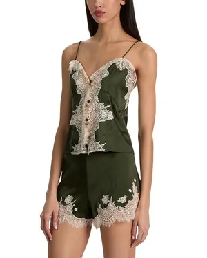 Alice + Olivia Julietta Button Front Cutaway Lace Slip Top