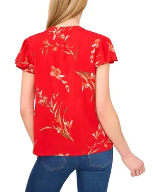 CECE DUPRAZ Split Neck Flutter Sleeve Top