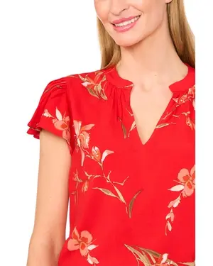 CECE DUPRAZ Split Neck Flutter Sleeve Top