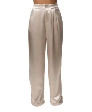 JLUXLABEL Thea Satin Wide Leg Trousers - Ivory