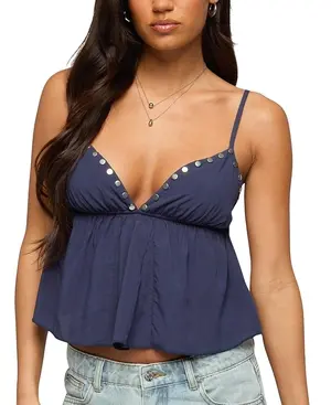 EDIKTED Alina Studded Babydoll Tank Top - Navy