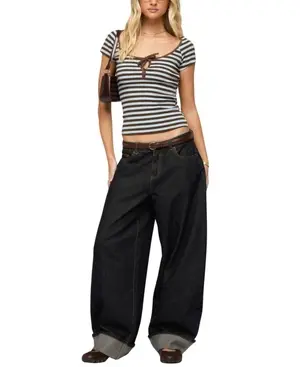 EDIKTED Emberly Striped Raglan Top