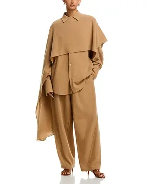 DARKPARK Georgia Wool Cashmere Detachable Scarf Shirt - Camel