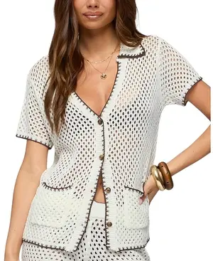 EDIKTED Rocca Contrast Button Up Crochet Top