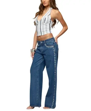 EDIKTED Sofey Striped Denim Halter Top