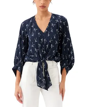 Karen Kane Blouson Sleeve Tie Front Top - Print