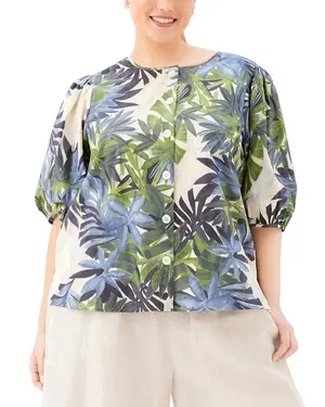 Karen Kane Plus Puff Sleeve Button Front Shirt
