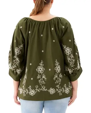 Karen Kane Plus Embroidered Blouson Sleeve Top