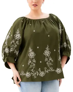 Karen Kane Plus Embroidered Blouson Sleeve Top