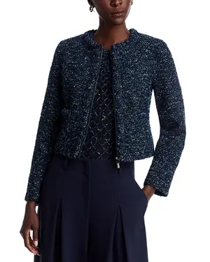 Lafayette 148 New York Crocheted Pom Pom Jacket - Ink Multi
