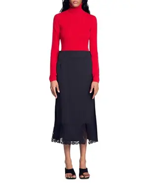 Sandro Long Mixed Material Lace Skirt