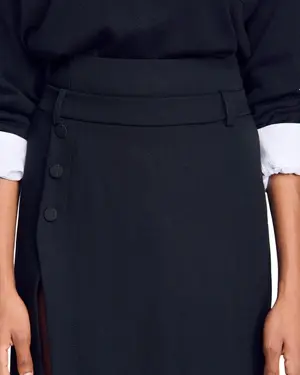 Sandro Mid Length Slit Wool Skirt