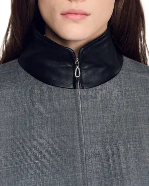 Sandro Oversized Leather Collar Jacket