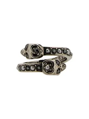 Alexander McQueen Anello Twin Skull - Silver